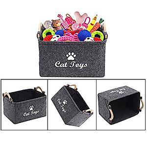 Geyecete CAT Toys Storage Bins - with Wooden Handle,Collapsible Pet Supplies Storage Basket Pet supplies storage Basket/Bin Kids Toy Chest Storage Trunk-CAT (Grey)