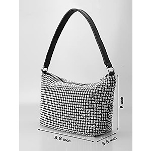 Rhinestone Purs for Women Clutch Purses Crystal Mini Top Handle Handbag Chain for Party(Hobo-Silver)