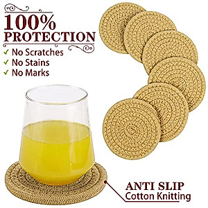 Casaphoria Cotton Woven Coasters for Drinks Absorbent,Round Heat-Resistant Cotton Coasters for Coffee Table,Handmade Braided Fabric Insulated Coasters,Home Decor Gifts(Brown,6Pcs,4.3inch)