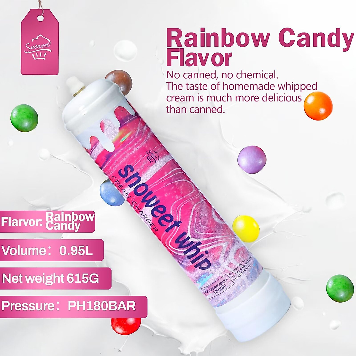 Snoweet Whipped Cream Chargers Sturdy Base Steel Whipped Cream Tanks 0.95L 615 Gram Whipped Cream Canisters with 1 Nozzle(Unflavor-2 cylinders)