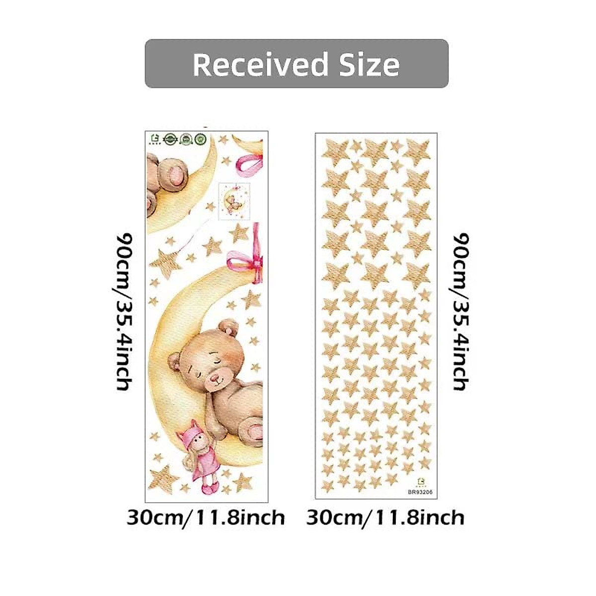 Teddy Bear with Stars Wall Stickers Vinyl Decal Baby Room Decor Nursery Interior Decoration Teddy Bear Wall Decals (Gold)