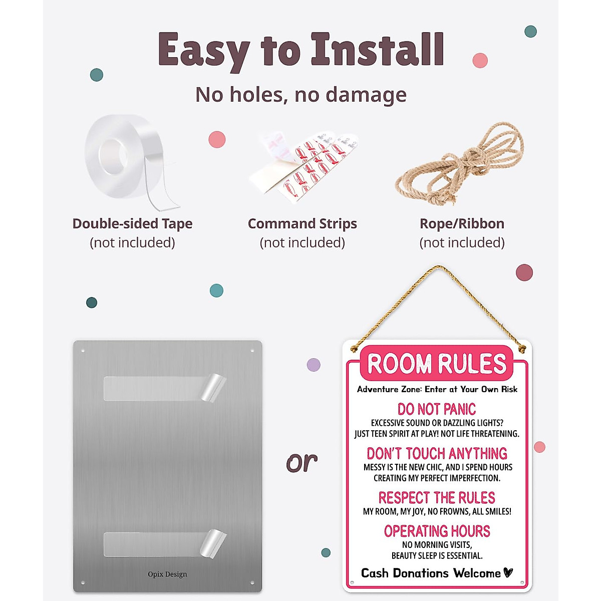 Funny Room Rules Sign - Cute Room Decor for Teen Girls Bedroom, Pink Preppy Room Decorations, Cute Teenage Door Sign & Fun Gifts for Birthday and Holidays (Room Rules)…