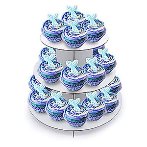 3-Tier White Round (12"W x 10"H) Cardboard Cupcake Stand Dessert Tower Treat Stacker Pastry Serving Platter Food Display