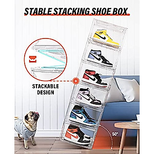 Shoe Boxes Clear Plastic Stackable 10 Pack Sneaker Storage Boxes with Magnetic Door, Acrylic Boxes for Display, Strong and Sturdy Fit Shoe Size Up to US 15