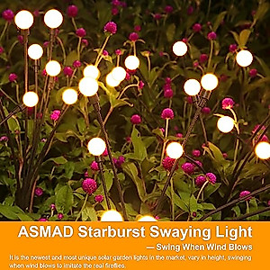 ASMAD Solar Garden Lights, 4 Pack Solar Outdoor Lights, Firefly Lights for Patio Pathway Outdoor Decor, Big Bulb Base Solar Swaying Light, Warm White