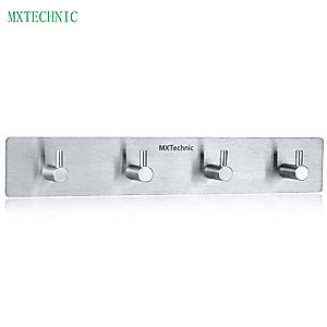 mxtechnic Wall Mounted Coat Hook Rail Self Adhesive Stainless Steel Hanging Hooks Rack Hallway Kitchen Storage Organizer