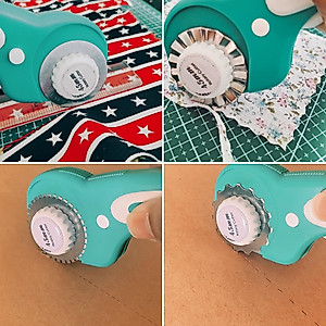 AMASEWART 45mm Rotary Cutter for Fabric with 8pcs Rotary Blades, Rolling Fabric Cutter Crochet Edge Skip Stitch Blade Perforating Rotary Cutter, Pinking Rotary Cutter for Quilting Crafts Sewing