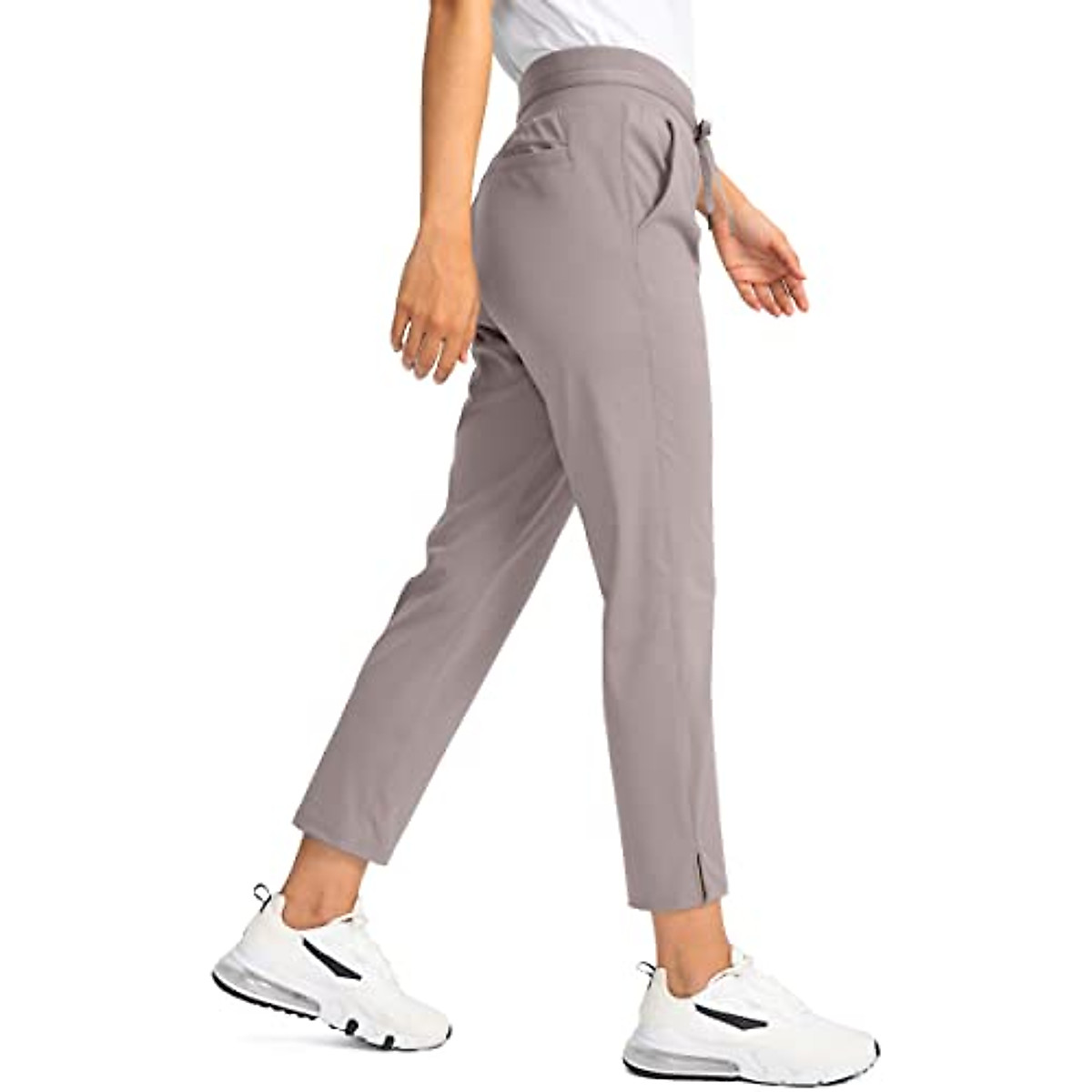 Soothfeel Women's Golf Pants with 4 Pockets 7/8 Stretch High Wasited Travel Athletic Work Pants for Women Dusty Grey