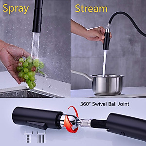 TRUSTMI Touch Kitchen Faucet, Kitchen Sink Faucet, Smart Kitchen Faucet Touch-On Activated, Single Hole Kitchen Faucet with 2 Function Pull Down Sprayer, Lead-Free Water Supply, Matte Black