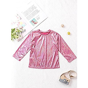 YUUMIN Boys Toddler Metallic Plain Long Sleeve Crop Top Girls Child Dance Sports Shirt for Dance Gym Street Clothing Rose Red A 17-18 Years