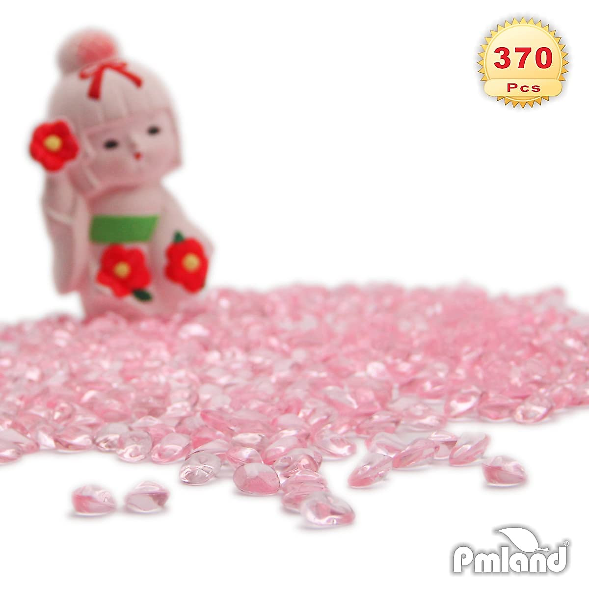 PMLAND 370 PCs 16mm Clear Acrylic Stones Table Scattering Wedding Bridal Baby Shower Party Decorations Vase Fillers, Cute Irregular Rocks Almond Shape - Soft Pink