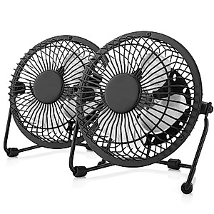 4 Inch Small USB Desk Fan, Mini Quiet Fan with Metal Construction & Strong Airflow & 360°Adjustable Tilt Angle, Personal Cooling Fan for Desktop Office (Black-2Pack)