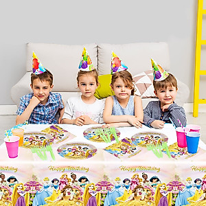 Seven Princesses Birthday Party Tableware, 20 Plates 20 Napkins And Table Covers, For Disney Princess Birthday Theme Party Decoration Supplies