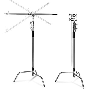 Lapgood 100% Stainless Steel Heavy Duty C Stand with Boom Arm - Max Height 10.8ft/330cm Photography Light Stand with 4.2ft/127cm Holding Arm, 2 Grip Head for Studio Monolight, Softbox, Reflector