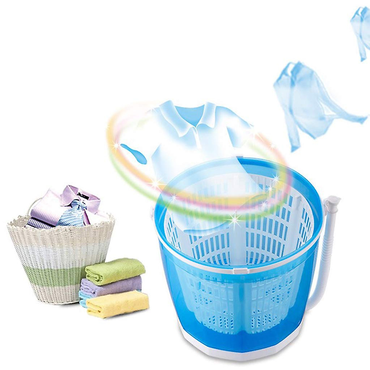 LPGY Portable Hand Cranked Manual Clothes Non-Electric Washing Machine and Spin Dryer, Counter Top Washer,Clean, Rinse & Spin, Apartments, or Student Dorm Room,Blue