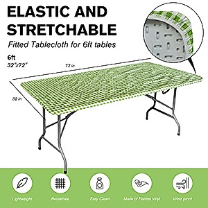 Byliable 6ft Fitted Tablecloth Rectangle Table Cover, Fitted Table Covers for 6 Foot Tables, Washable Picnic Table Cloth Indoor Outdoor Elastic Tablecloth, Green