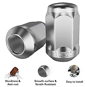 NPAUTO Chrome Wheel Lug Nuts 1/2 x 20, 1.38" 3/4" Hex Conical Replacement for Ford Mustang Edge Ranger Flex Explorer E-150 Crown Victoria, Dodge Ram 1500, Pack of 20