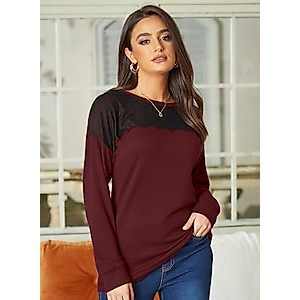For G and PL Lady Fall Dressy Long Sleeve Holiday Blouse Cotton Lightweight Crewneck Sweatshirt Maroon L