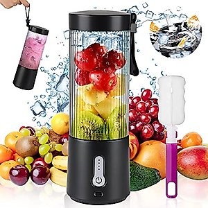 Portable Blender for Shakes and Smoothies HUIJUTCHEN USB Rechargeable Large Capacity Mini Blender Bottles with 6 High-speed Blades and Brush Personal Size Blender for Juice Fruit, 450ML, 4000mAh