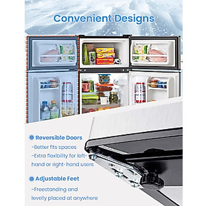 Nafort Mini Fridge with Freezer, 3.2Cu.ft 2-Door Compact Refrigerator with Reversible Door, Removable Glass Basket/Shelves & Recessed Handle for Home, Bedroom, Office, Dorm, Garage (Grey)