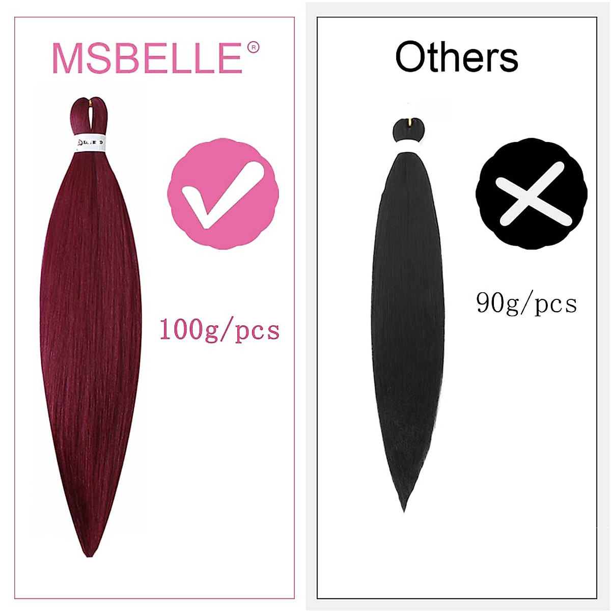 MSBELLE 6 Packs/Lot Pre Stretched Braiding Hair Crochet Braid Hair 26 Inch Hot Water Setting Synthetic Fiber Burgundy Braiding Hair Extensions 100g/Pack(26 INCH,900#)