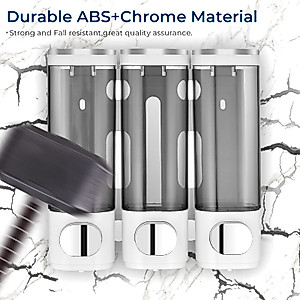 Pollock Shower Dispenser - 3 Chamber No Drill Wall Mounted Shampoo, Conditioner, Body Wash Dispenser for Bathroom, Large Capacity, White