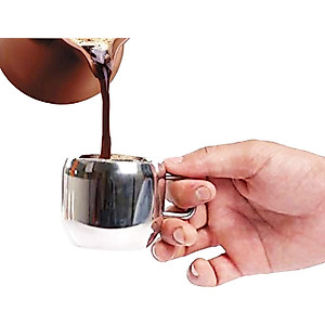 Khandekar Set of 6 Stainless Steel Coffee & Tea Cup with HandlesStainless Steel Coffee Cup Mug Double Wall Stainless Steel Tea Cups, Reusable & Dishwasher Safe - 3.5 oz/each cup