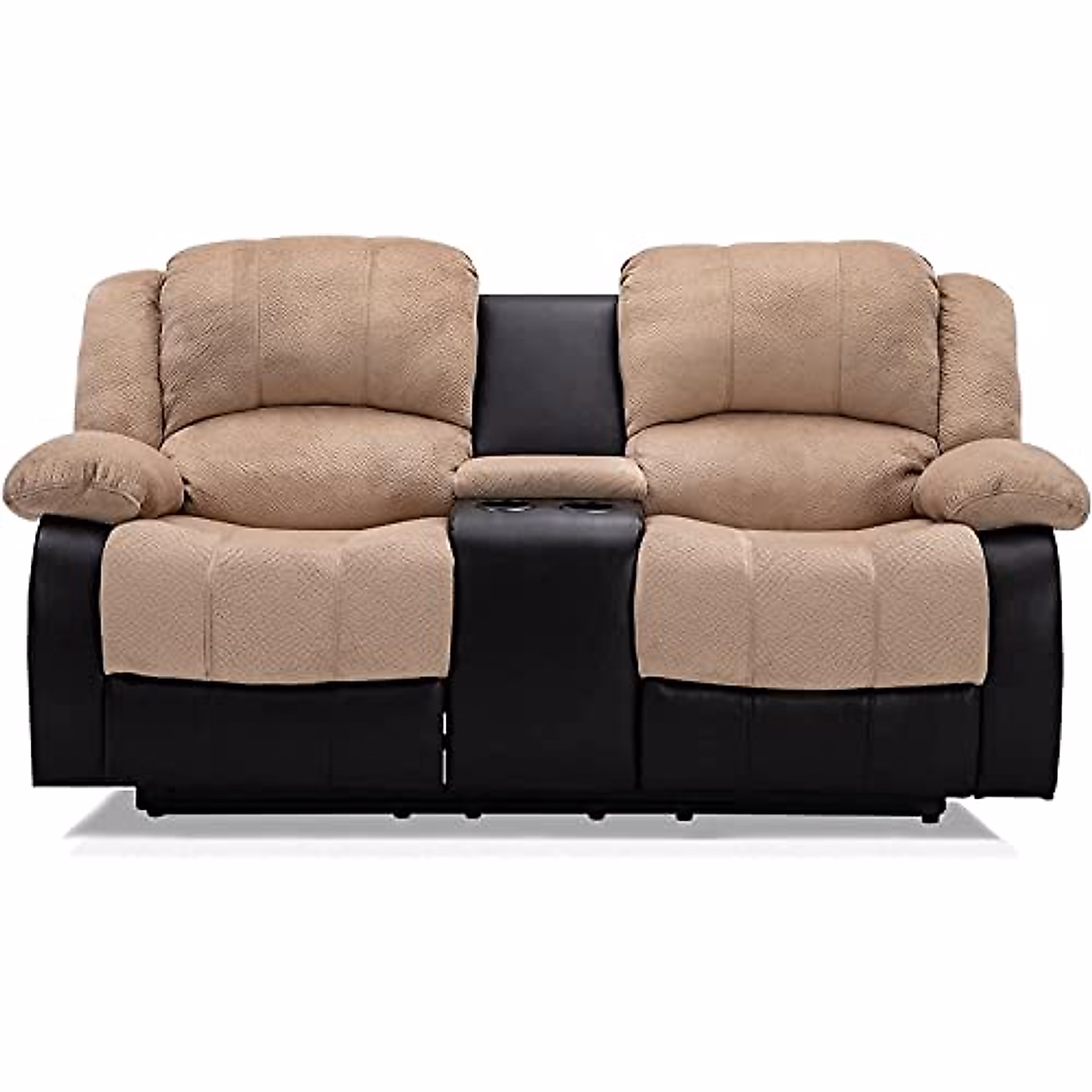 Nathaniel Home, Double Loveseat 2 Seater Home Theater, Fabric Recliner Sofa Couches with Storage and Cup Holders,Beige Love Seats