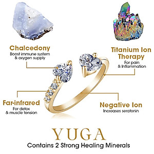 Kanni Chalcedony Ioni Ring,Ionix Therapy Quartz Crystal Ring,Double Hearts Open Adjustable Ring,for Women Quartz Crystal Ring (4pcs)