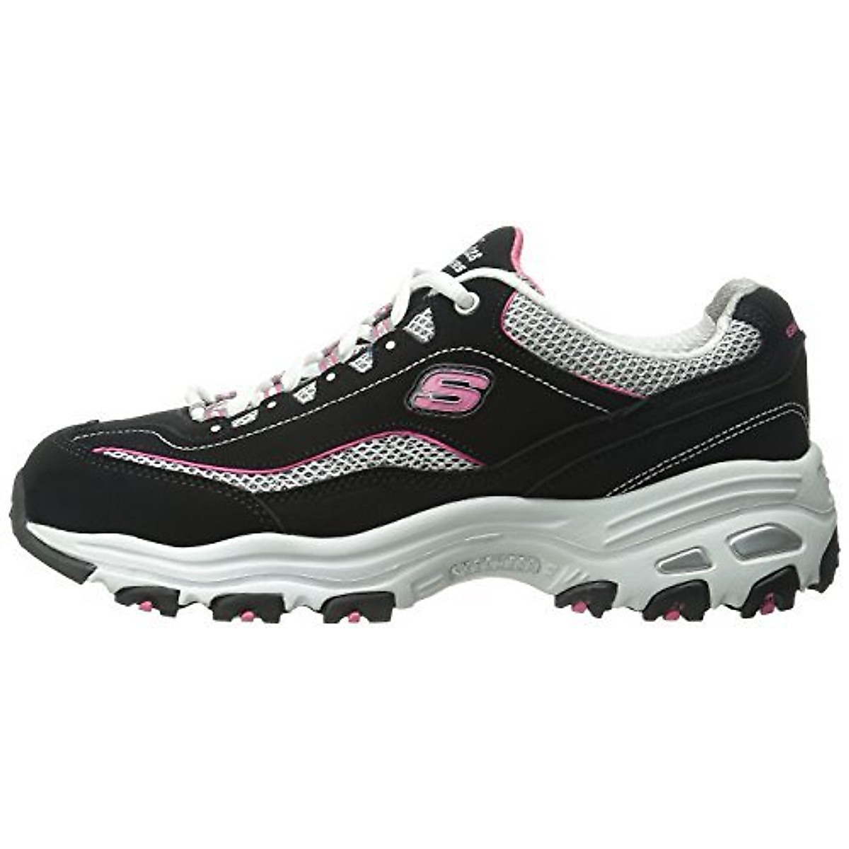 Skechers womens D'lites - Life Saver Memory Foam Lace-up Sneaker,Black/Pink,8 M US