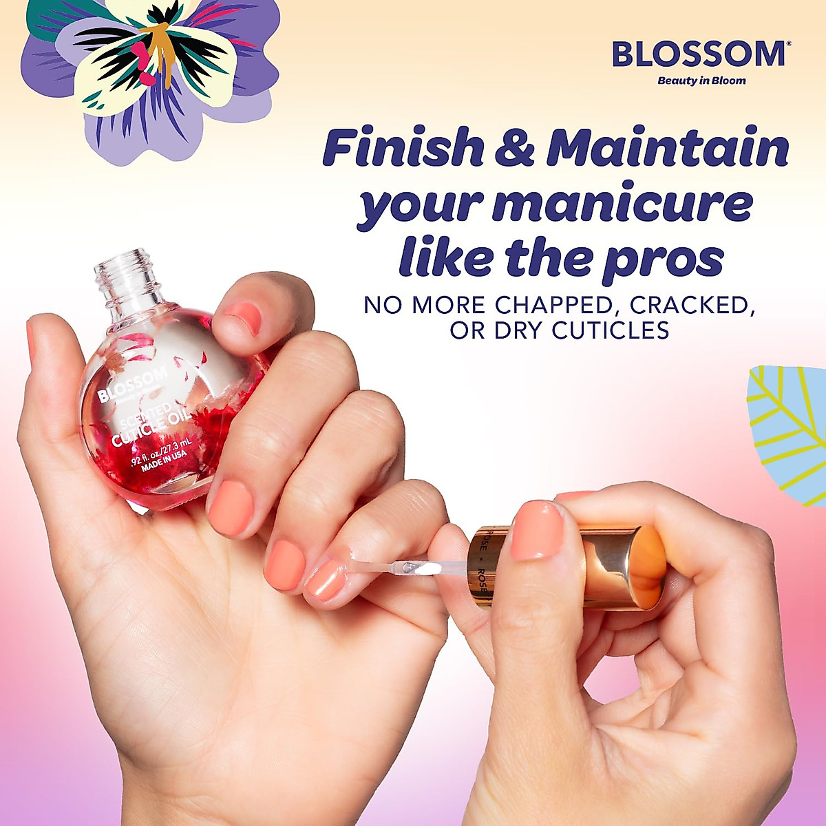 Blossom Hydrating, Moisturizing, Strengthening, Scented Cuticle Oil, Infused with Real Flowers, Made in USA, 0.42 fl. oz, Spring Bouquet