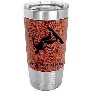 LaserGram 20oz Vacuum Insulated Tumbler Mug, Kite Surfing, Personalized Engraving Included (Faux Leather, Basketball Style)