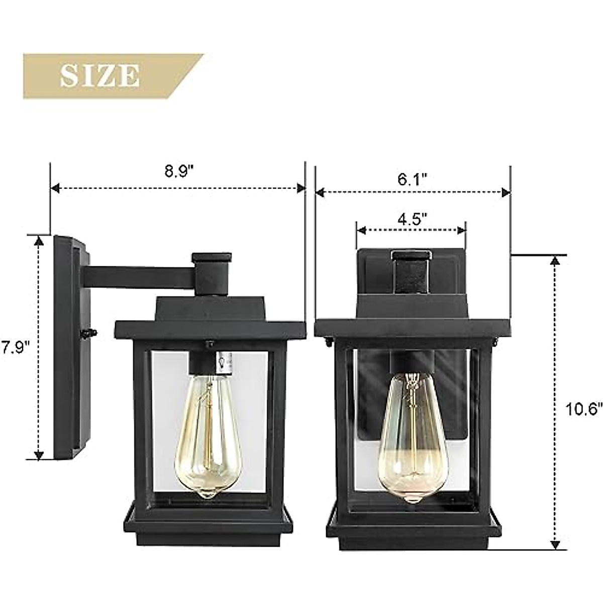 LALUZ Rectangle Porch Lights Outdoor, A03156 Farmhouse Weather-Proof Exterior Light Fixture with Clear Glass, Anti-Rust Outdoor Wall Lantern in Matte Black Finish for Front Door, Patio, Yards, Garage