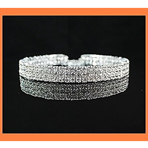 Janefashions 3-row Three-Row Clear Austrian Rhinestone Crystal Choker Necklace Collar Dance Party Wedding Prom Gold or Silver N175 (Silver)