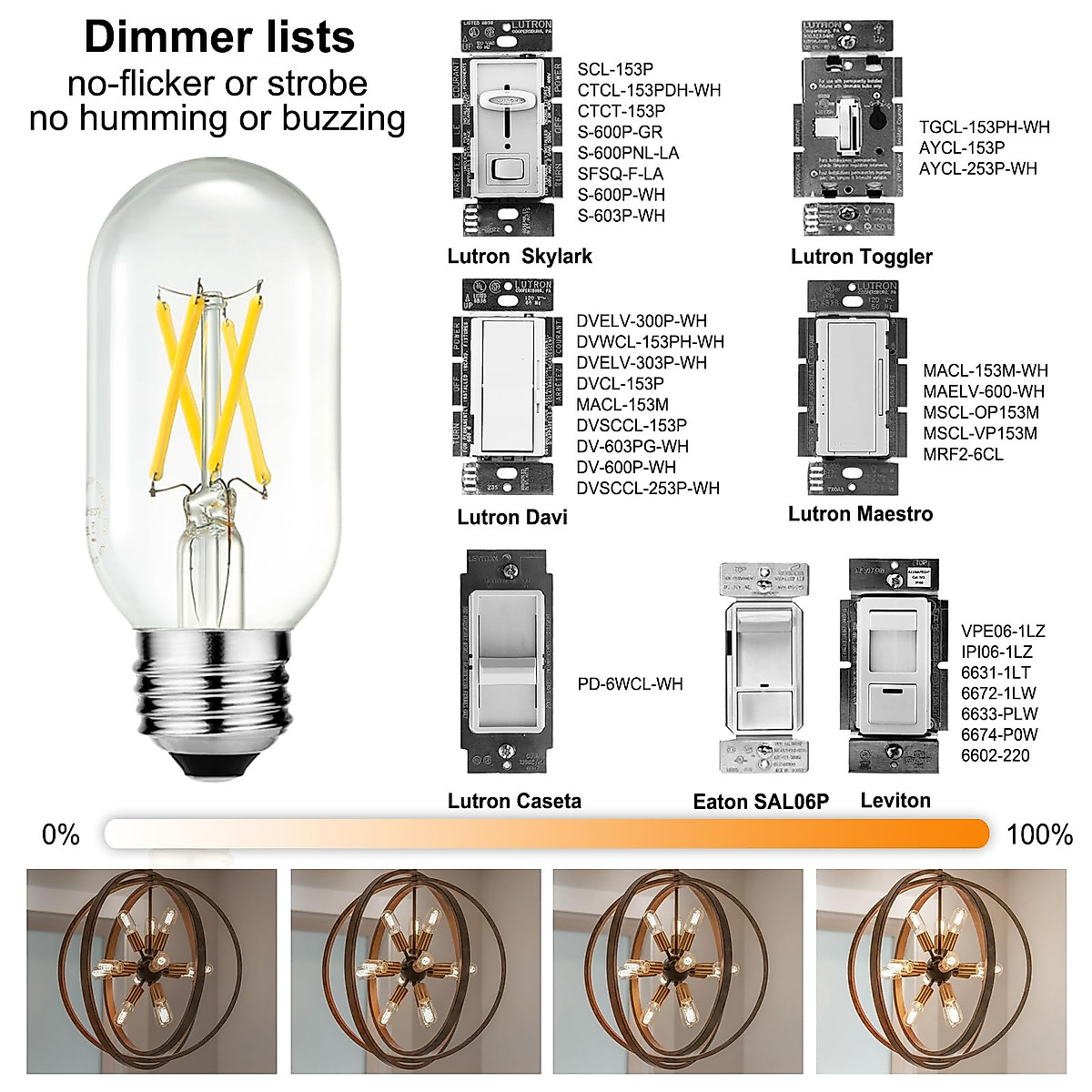 LiteHistory E26 Edison Bulb 6W Equivalent E26 LED Bulb 60 Watt Dimmable Neutral White 4000K E26 Light Bulb AC120V 600lm Tubular T14 T45 LED Bulb for Pendant,Sputnik,Vanity,Chandeliers Pack of 6