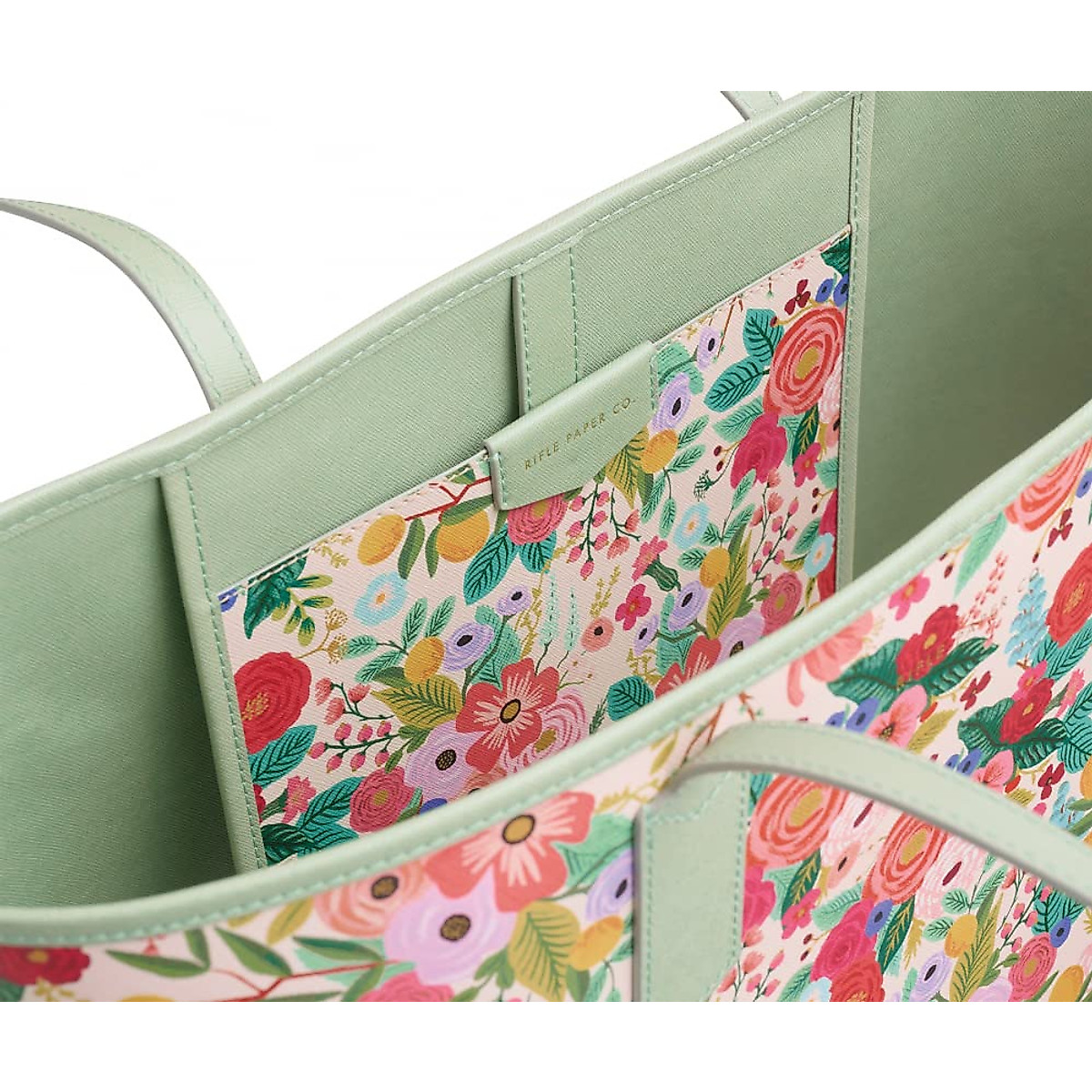 RIFLE PAPER CO. Everyday Tote Bag | for Beach, Gym, Travel and More, Shoulder Bag for Women, Adjustable Snap Tab Closure, 8" Interior Slip Pocket (19" L × 6" W × 12" H), Garden Party