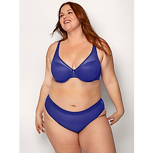 Curvy Couture Women's Size No Show Sheer Mesh High Cut Brief-Panty, Cosmic Blue, Medium Plus