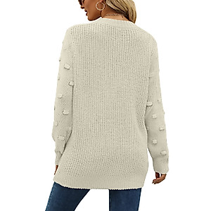 XIEERDUO Women's Pullover Sweaters White Long Sleeve Chunky Knit Crewneck Sweatshirts Fall S
