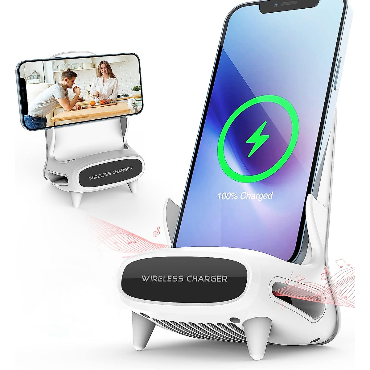 Gifts for Men,Birthday Gifts for Women,15W Fast Qi Wireless Charger Stand with Amplifying Sound Design, Unique Gifts for Him Her Dad Husband Boyfriend(No AC Adapter)