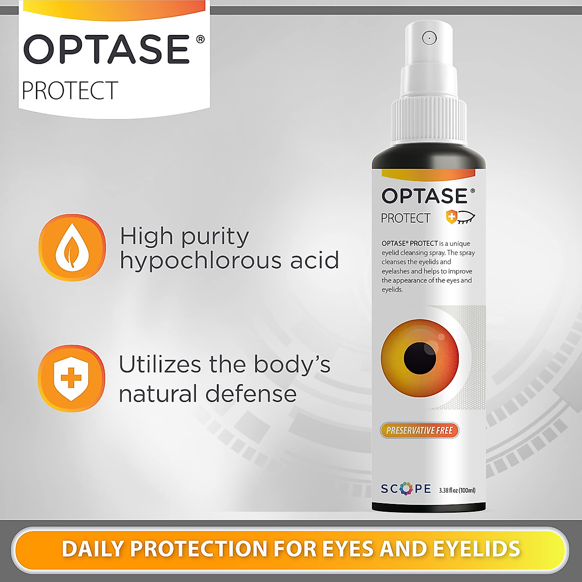 Optase Protect Eyelid Cleansing Spray - Hypochlorous Acid Spray for Daily Protection - Soothing for Dry Eye, Blepharitis, and Stye Treatment - Hypochlorous Acid Eyelid Cleanser - 100 ml