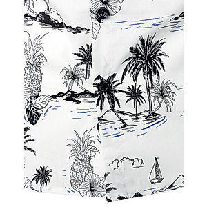 JOGAL Men's Flower Cotton Button Down Short Sleeve Hawaiian Shirt White XX-Large