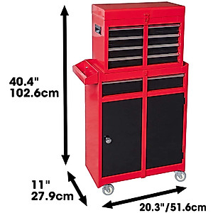 Torin ATBT1204B-RB Rolling Garage Workshop Organizer: Detachable 4 Drawer Tool Chest with Large Storage Cabinet and Adjustable Shelf, 11" 20.3" 40.4", Black/Red