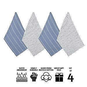 Folkulture 100% Cotton Kitchen Towels with Hanging Loop, Dish Towels for Home Décor, Kitchen Hand Towels or Absorbent Ktichen Towels, Waffle Kitchen Towels, 20" x 28", Set of 4 (Denim Blue)