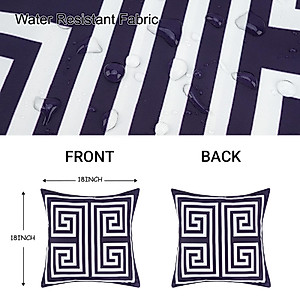 JASEN Navy Blue Outdoor Pillow Covers, Greek kty Outdoor Waterproof Pillow Covers 18x18 Set of 2, Double-Sided Decorative Throw Pillow Cover for Outside Patio Furniture Garden (No Inserts)