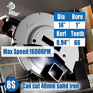 14 Inch Metal Cutting Saw Blade,Replacement for Evolution 14 Inch Metal Saw Blade for Evolution S355MCS S355CPS S355CPSL S380CPS Metal Cutting Saw,14 Inch x 66 Teeth,1 Inch Center Shaft