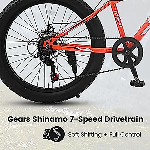 ZLECTIO Mountain Bike for Men and Women with 7 Speeds, 24 Inch Fat Tire Bikes with Front Suspension and High-Carbon Steel Frame, Orange Adult/Teenanger Road Bicycle for Outdoor Camping Riding