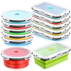 Dandat 10 Pcs 27 oz Large Silicone Collapsible Food Storage Containers with Airtight Lids Stacking Meal Lunch Containers for Kitchen, Travel, Microwave Freezer Dishwasher Safe(Stylish Color, 27 oz)