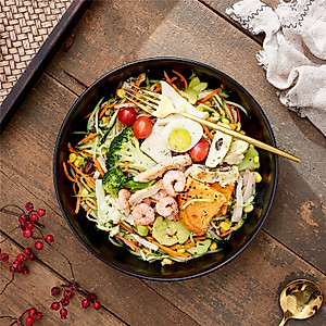 Swuut 10" Large Serving Bowl, 2.8 Quart Big Salad Bowl, Porcelain White Pasta Bowl, Sturdy Mixing Bowls, Matte Soup Bowl for Family Kitchen,Microwave & Dishwasher Safe (Black)