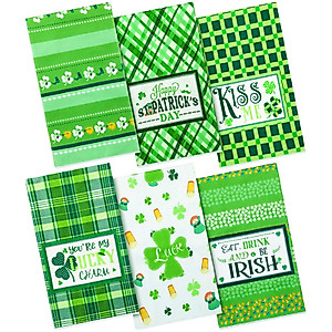 Tudomro 6 Pieces St Patrick's Day Dish Towels 27.6 x 17.7 Inch Shamrock Clover Green Plaid Kitchen Hand Dish Towels Happy St. Patrick's Day Dish Towels Fabric Wash Cloth for Home Kitchen, 6 Styles