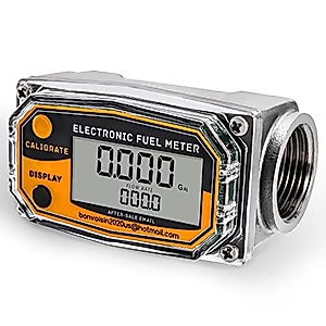 Bonvoisin Turbine Flow Meter 1" FNPT Inlet/Outlet Fuel Flowmeter ±1% Accuracy LCD Display Flow Meter for Diesel Kerosene Gasoline 2-26.4 GPM /9-100 LPM(Batteries are not Included)